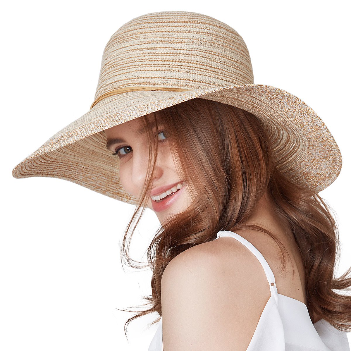 SOMALER Women Floppy Sun Hat Summer Wide Brim Beach Cap Packable Cotton Straw Hat for Travel