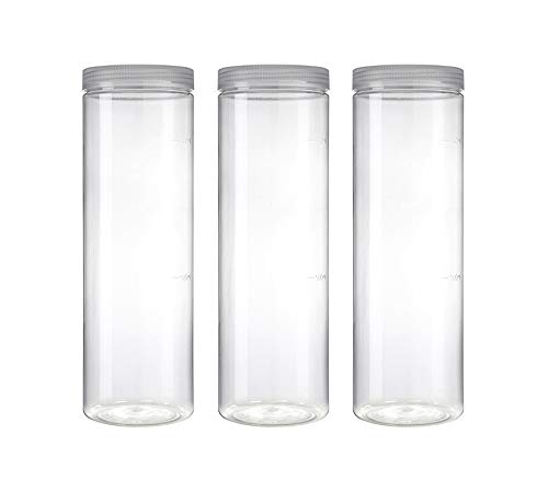 Silicook Clear Plastic Jar, Set of 3-40oz, Round Shaped, Transparent, Food Storage Container, Kitchen & Household Organization for Dry goods, Noodles, Spices and More