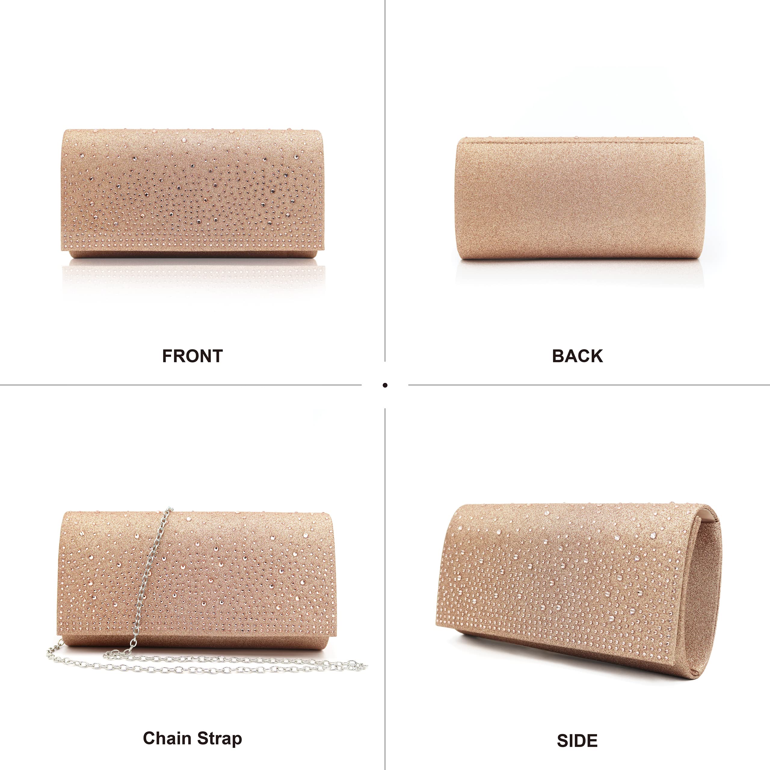 OOTD LAND Womens Evening Bag Glitter Clutch Purse for Wedding Party with Rhinestone (Champagne)