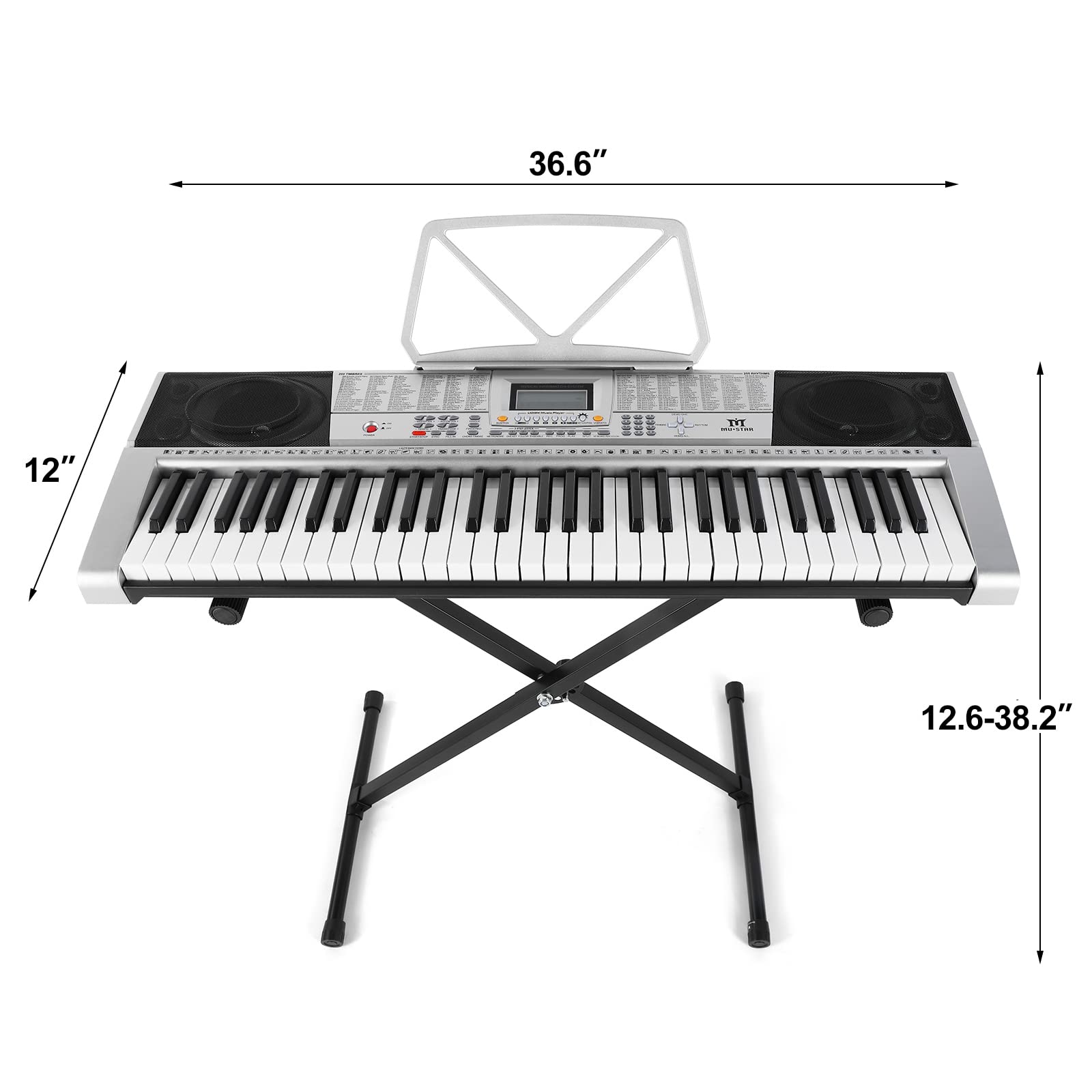 MUSTAR 61 Key Piano Keyboard, MEKS-400 Electric Piano Keyboard with Lighted Up Keys, Learning Keyboards Piano for Beginners, Piano Stand, LCD Screen, Headphones, Microphone, Kids Birthday Gifts