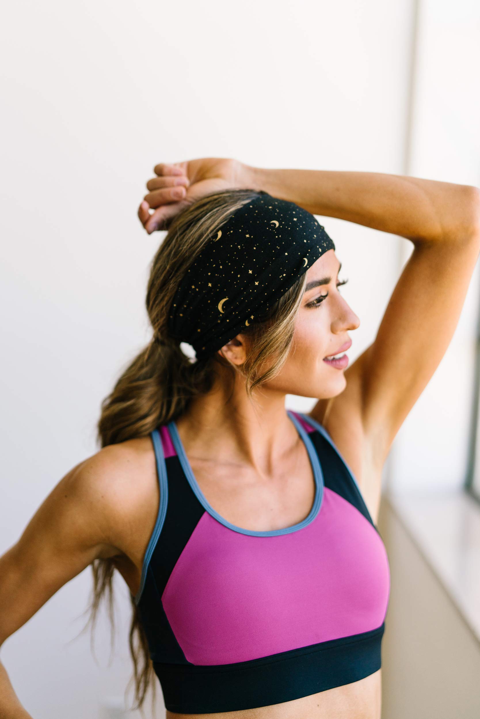 Maven Thread Lunar 2 Pack, Women's Workout Headbands, Wide Headbands for Women, 4" Thick Non Slip Sweatbands for Exercise, Gym hairband Athletic Workouts and Yoga, Black