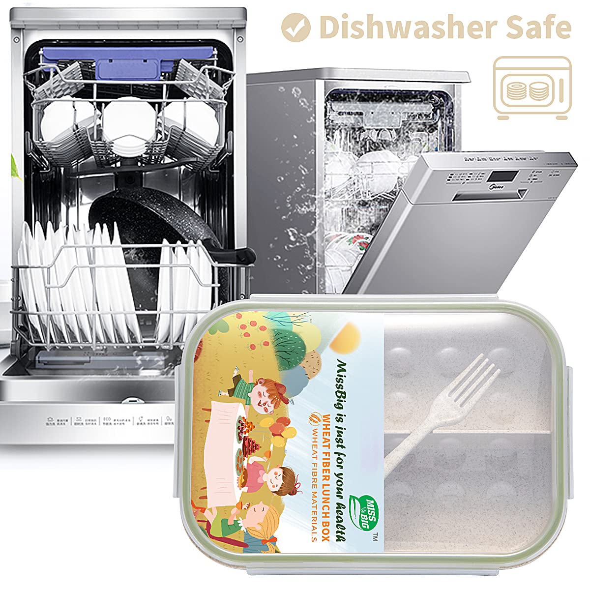 MISS BIG® Lunch Box,Bento Box,Bento Box for Adults,Bento Lunch Box for Adults,Leak Proof,No BPAs and No Chemical Dyes,Dishwasher and Microwave Safe Lunch Containers for Adults (White L)