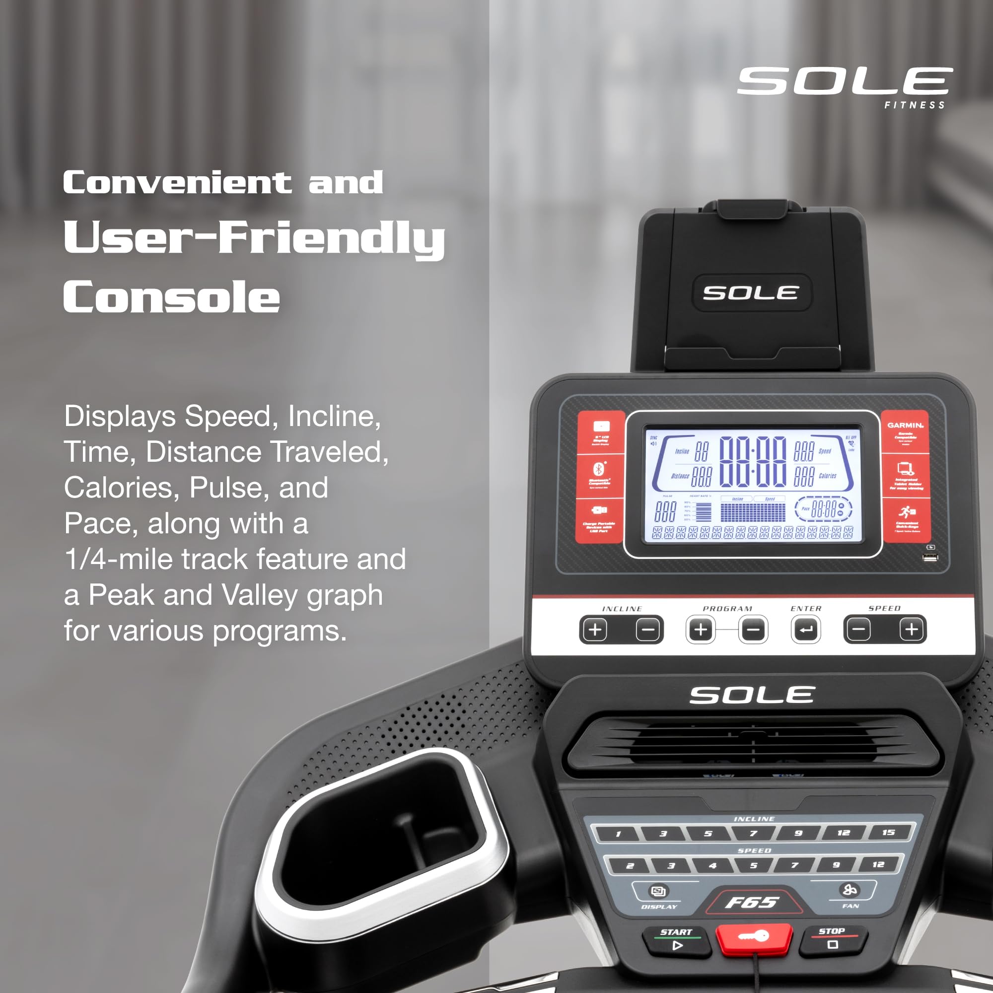 New 2023 Treadmill, Sole Treadmill F65, Foldable Treadmills for Home Use, Bluetooth, Wide Speed Range, Large Running Surface, Treadmill Foldable, Treadmills for Home with Incline, (Sole F65)