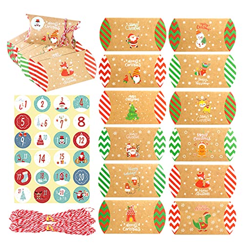 lixuesong Christmas Small Pillow Boxes, Pillow Shape Gift Boxes Christmas Candy Boxes Bag Kraft Paper Material Gift Box for Christmas Party Decoration Supplies