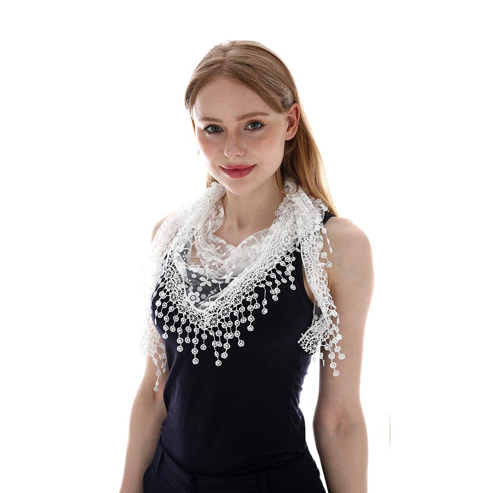 LMVERNA Cathedral Veil Triangle Shape Veil Fringe Lace for Mass Wedding Bridesmaids (White)