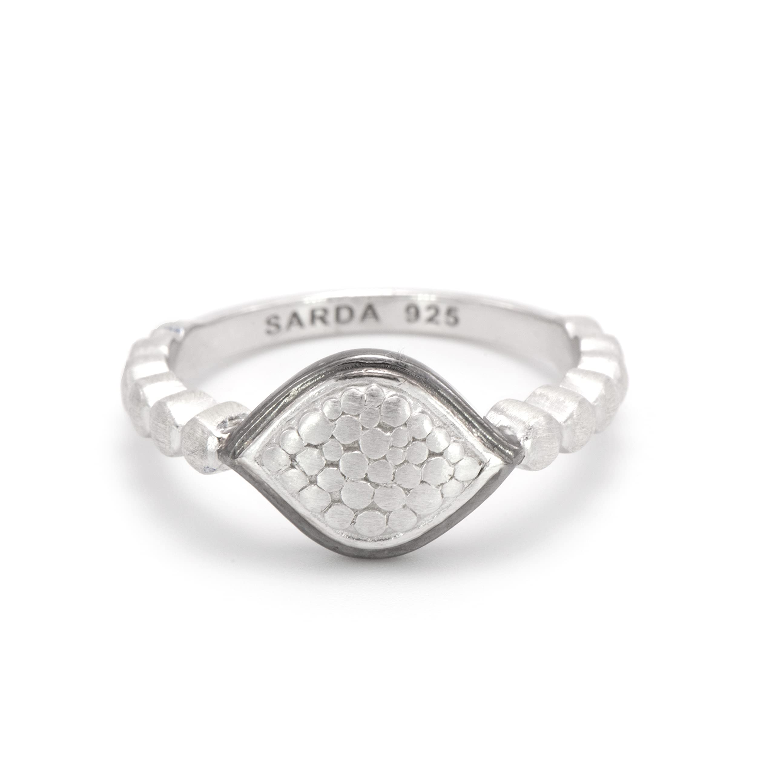 New Beginnings by Janyl Adair - Gunmetal Rhodium over .925 Sterling Silver U R Valued Hammered Jawan Beads Leaf Shape Statement Ring - Size 7