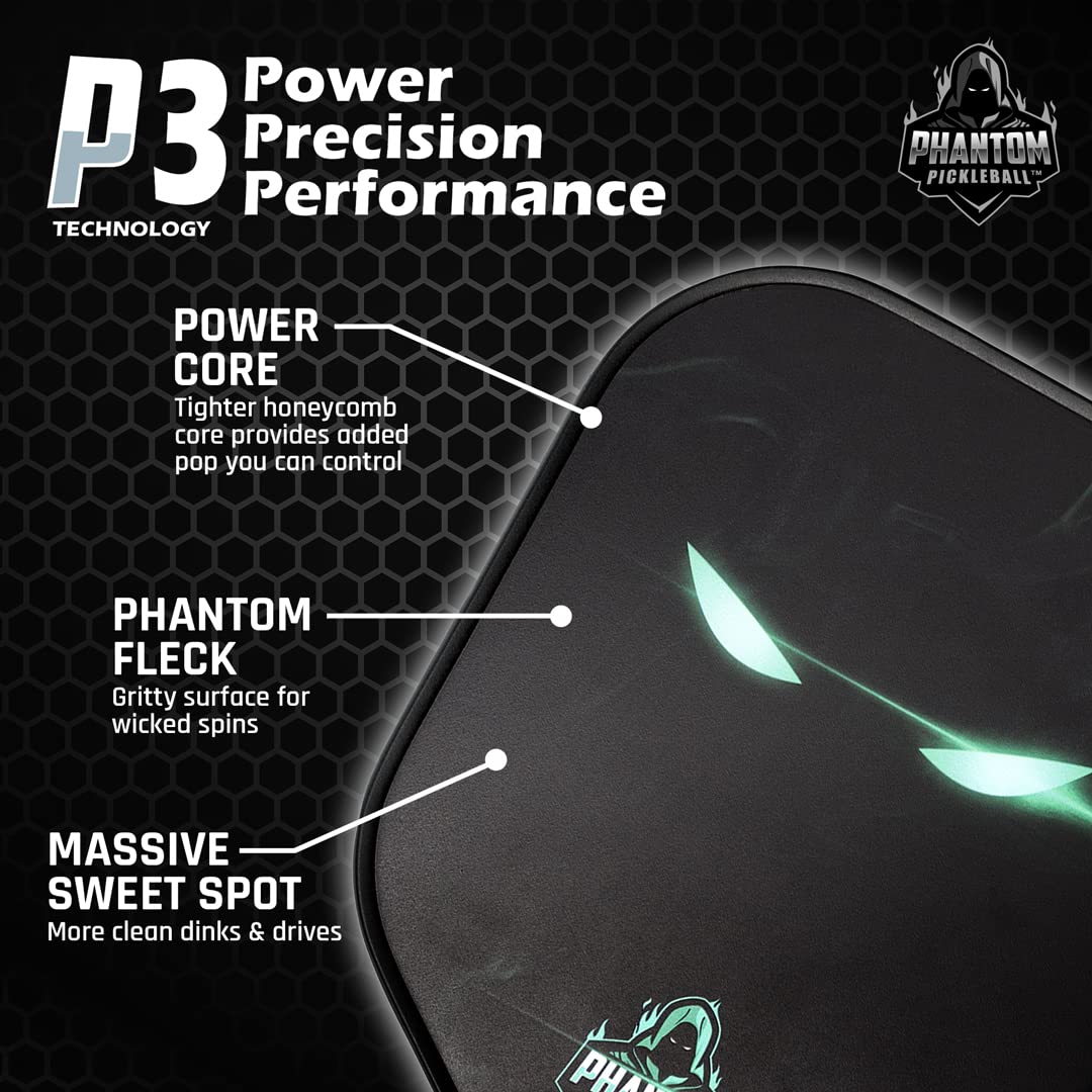 Phantom SAVAGE 13mm Carbon Fiber Wide Body Pickleball Paddles - Max Grit and Spin - USAPA Approved β Pickleball Rackets - Pickle-Ball Equipment with Polypropylene Core β Lightweight (Green)