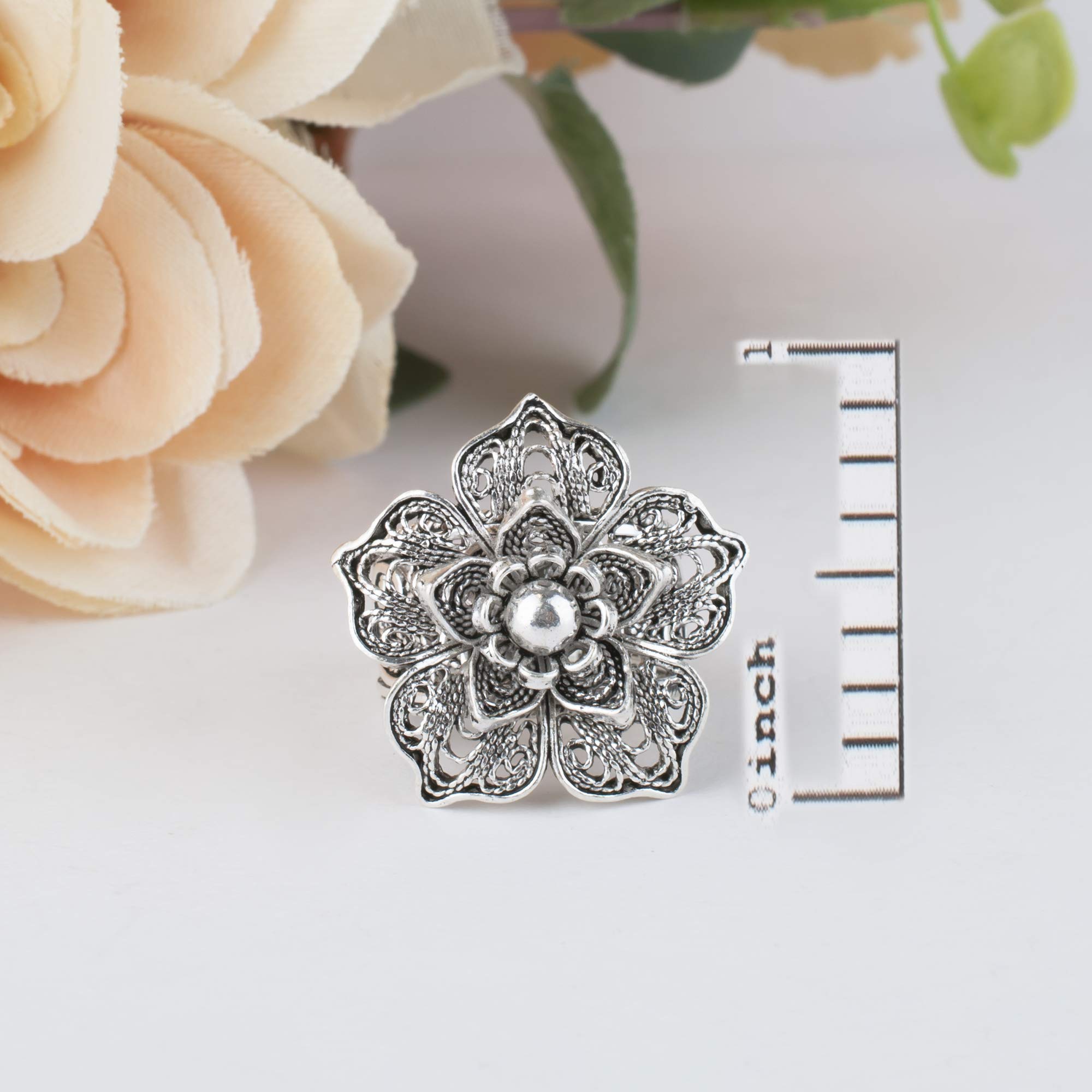 Ottoman Silver Collection 925k Sterling Silver Filigree Style Triple Layered Floral Design Ring for Women (7)