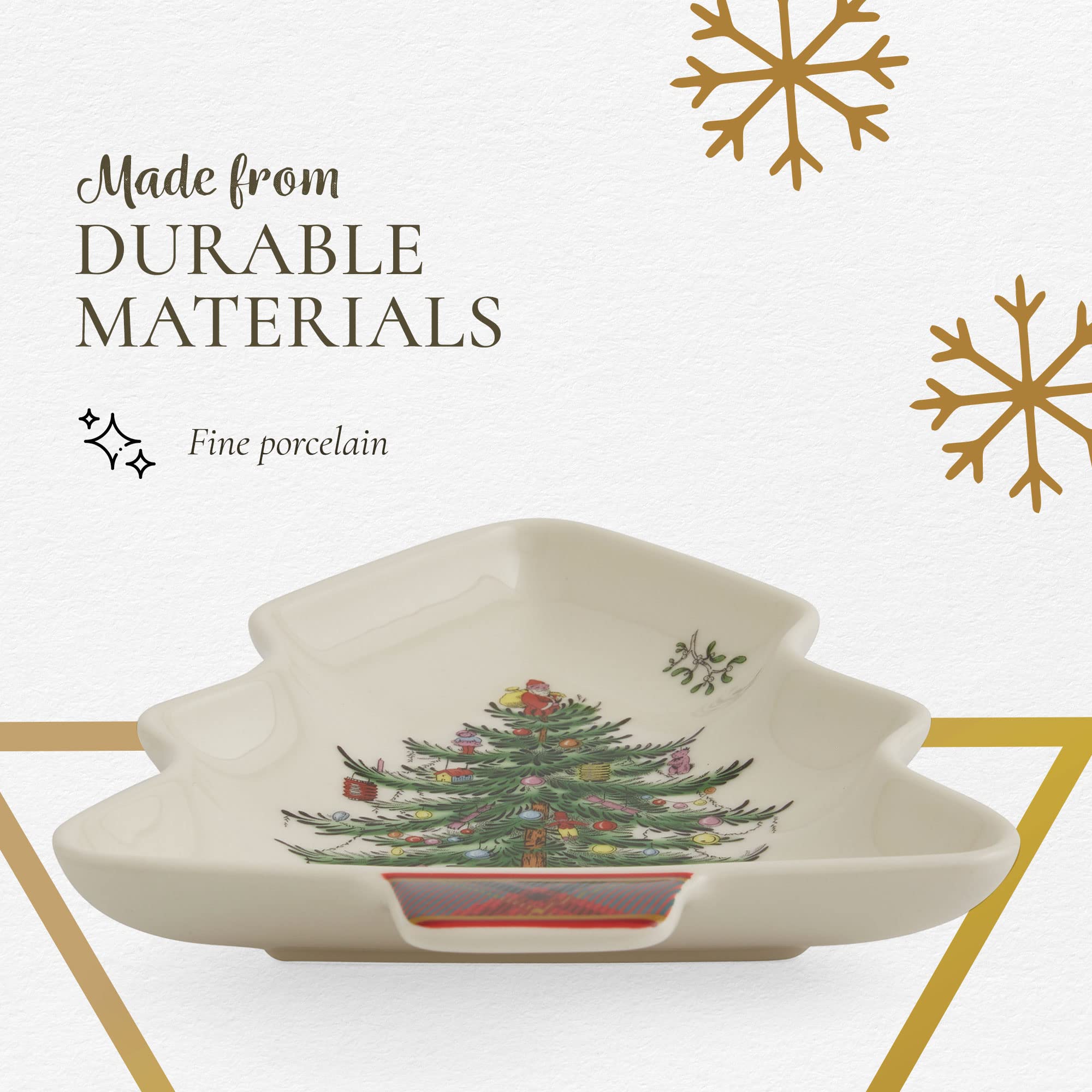 Spode Christmas Tree Tartan Spoon Rest | 7 β Inch Tree Shaped Cooking Utensil Rest | Spatula Ladle Holder for Kitchen Countertop | Made of Fine Porcelain Dishwasher Safe