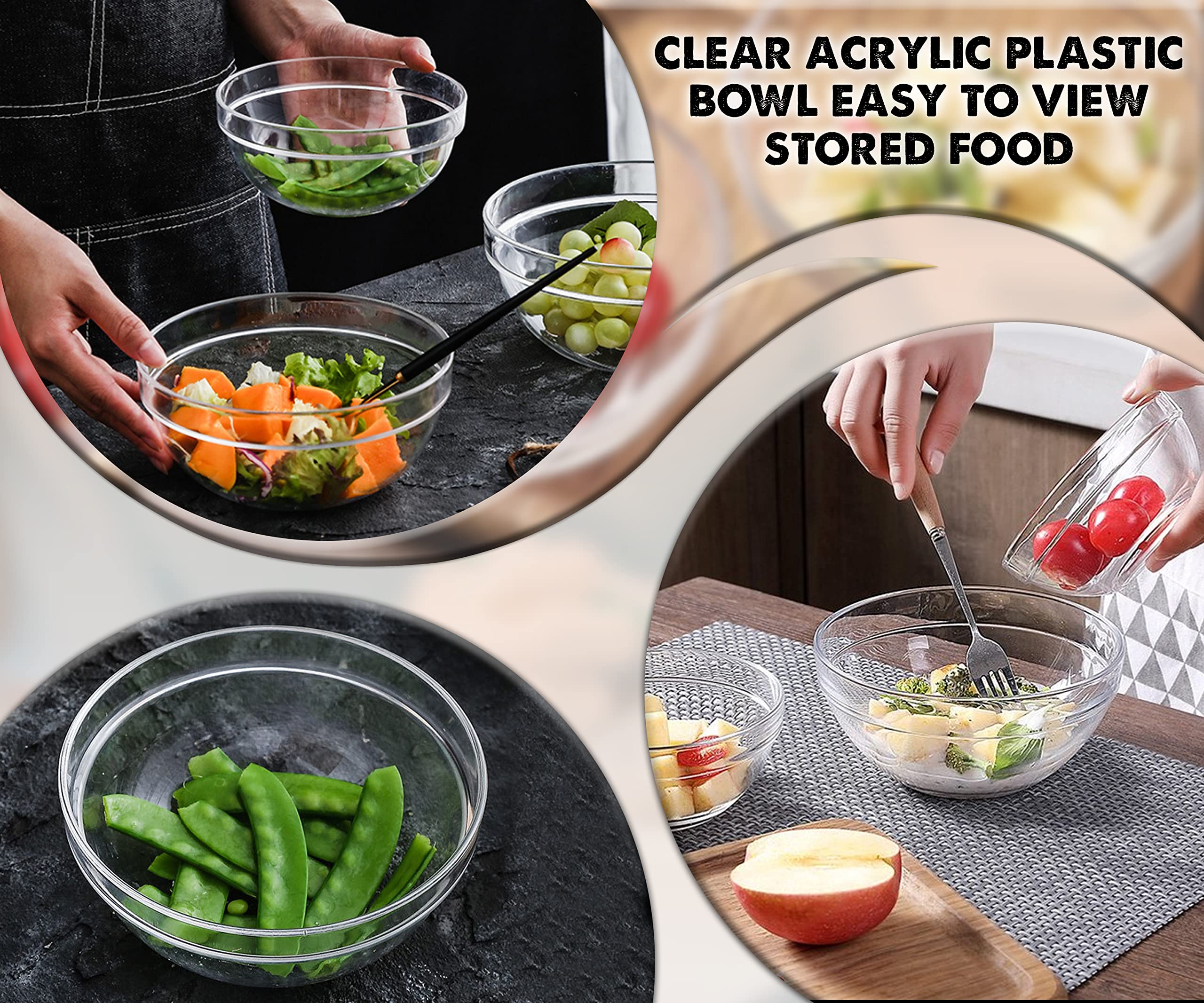 Salad Serving Bowl for Kitchens, Parties, Holidays, and Celebrations - Serving 9-inch Bowls - Reusable BPA free - 124 oz. Capacity, Set of 3