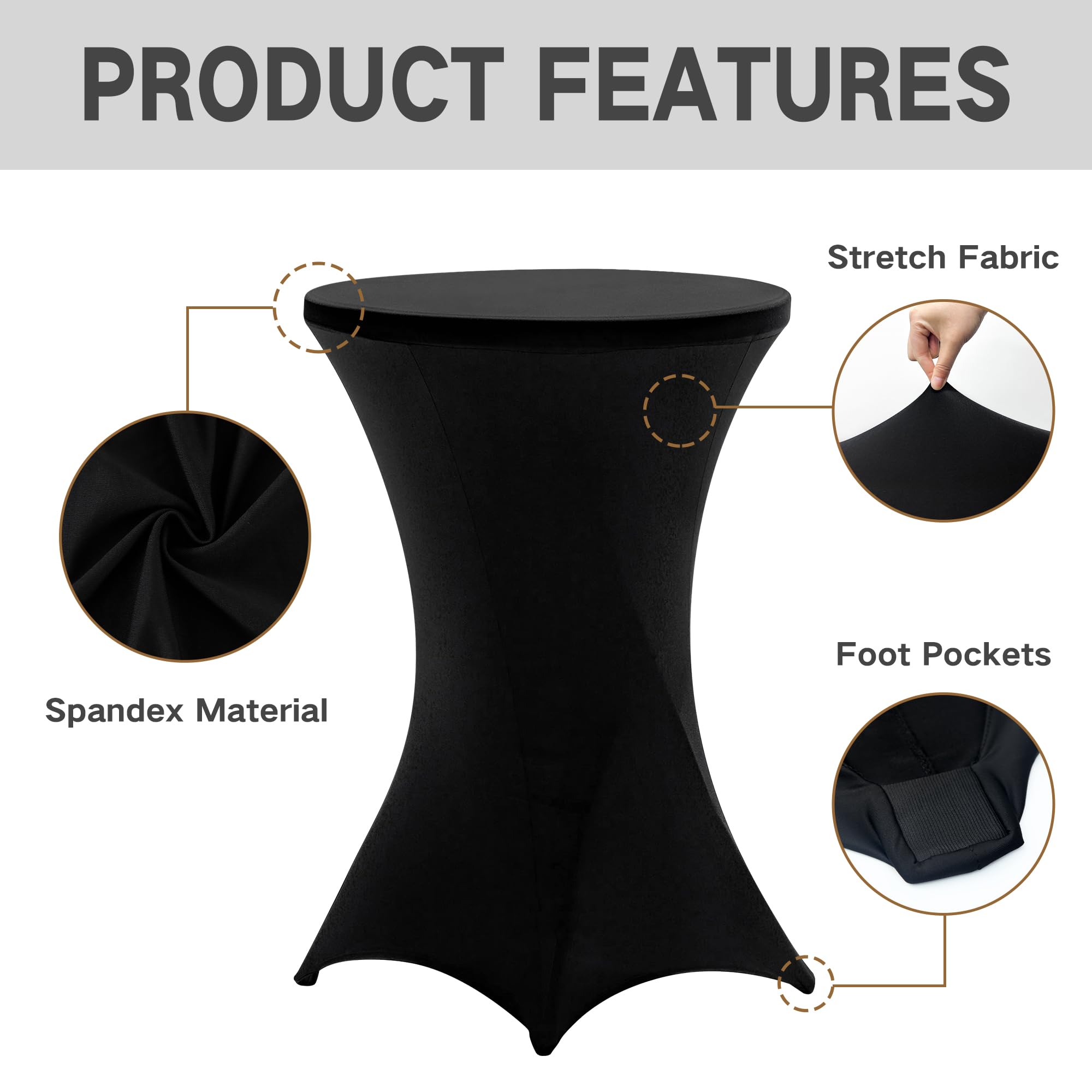 Nacuci 32x43 Inch Cocktail Table Cover Black Spandex Cocktail Tablecloth Highboy Tablecloth High Top Table Cloths Round for Party Pub Bar Bistro