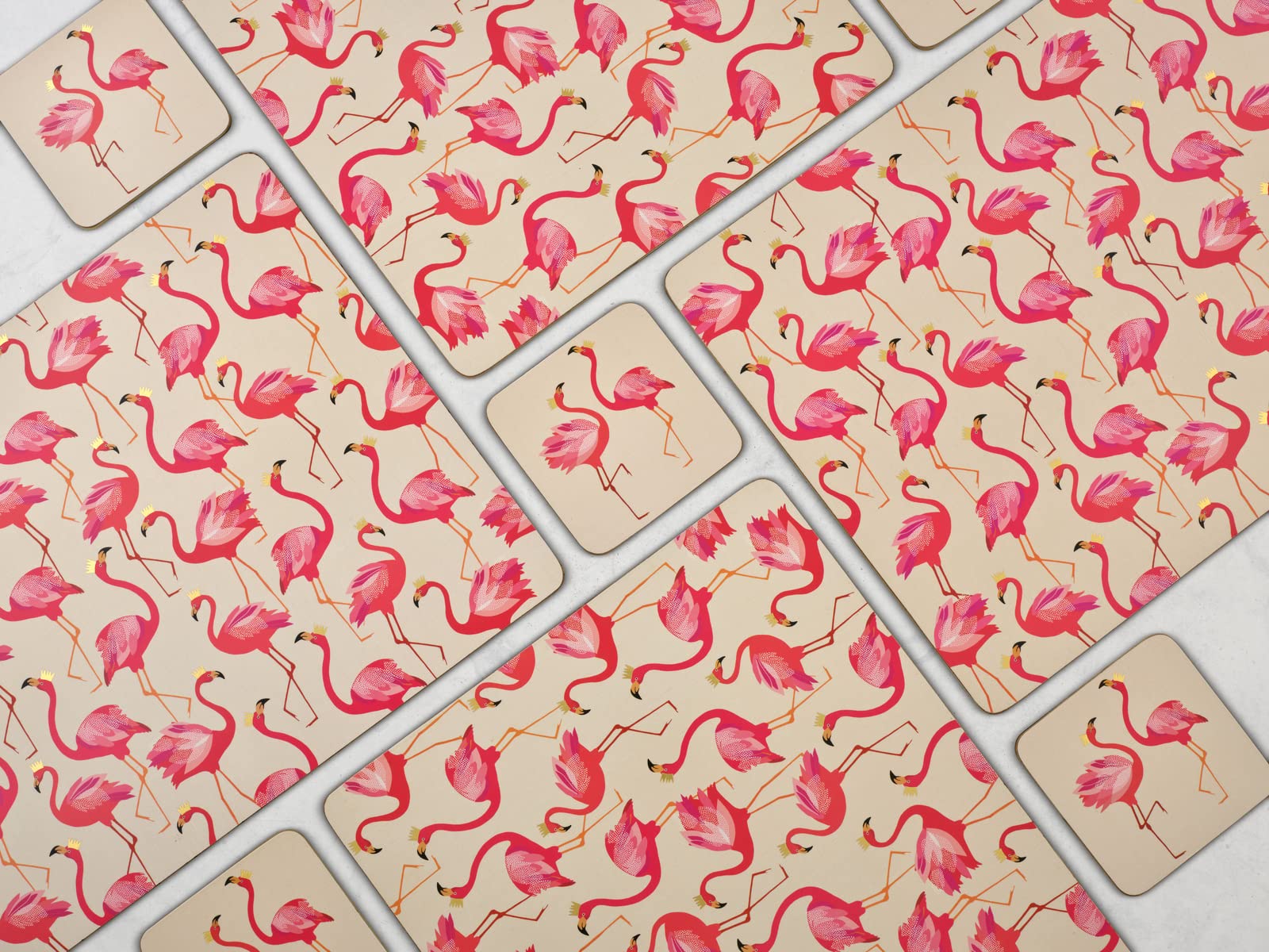Pimpernel Sara Miller London Flamingo Collection Placemats | Set of 4 | Heat Resistant Mats | Cork-Backed Board | Hard Placemat Set for Dining Table | Measures 15.7” x 11.7”