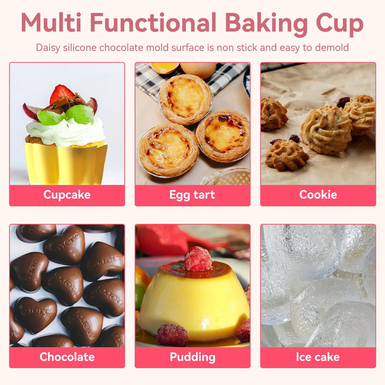 Silicone Cupcake Molds, 24Pcs Mini Flower Shape Silicone Baking Cups Cupcake Liners Reusable Muffin Cup Cake Pan for Cake Chocolate
