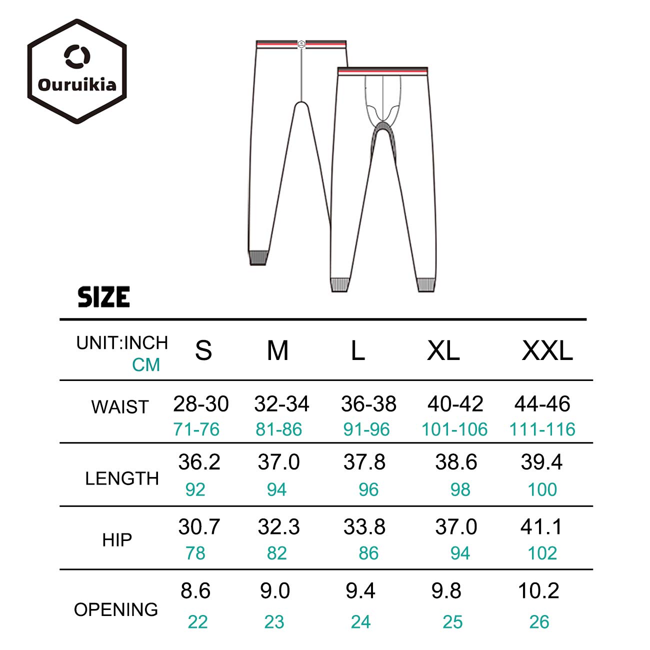 Ouruikia Men's Thermal Underwear Pants Thermal Bottoms Long Johns Bottoms with Separate Pouch(Black,M)