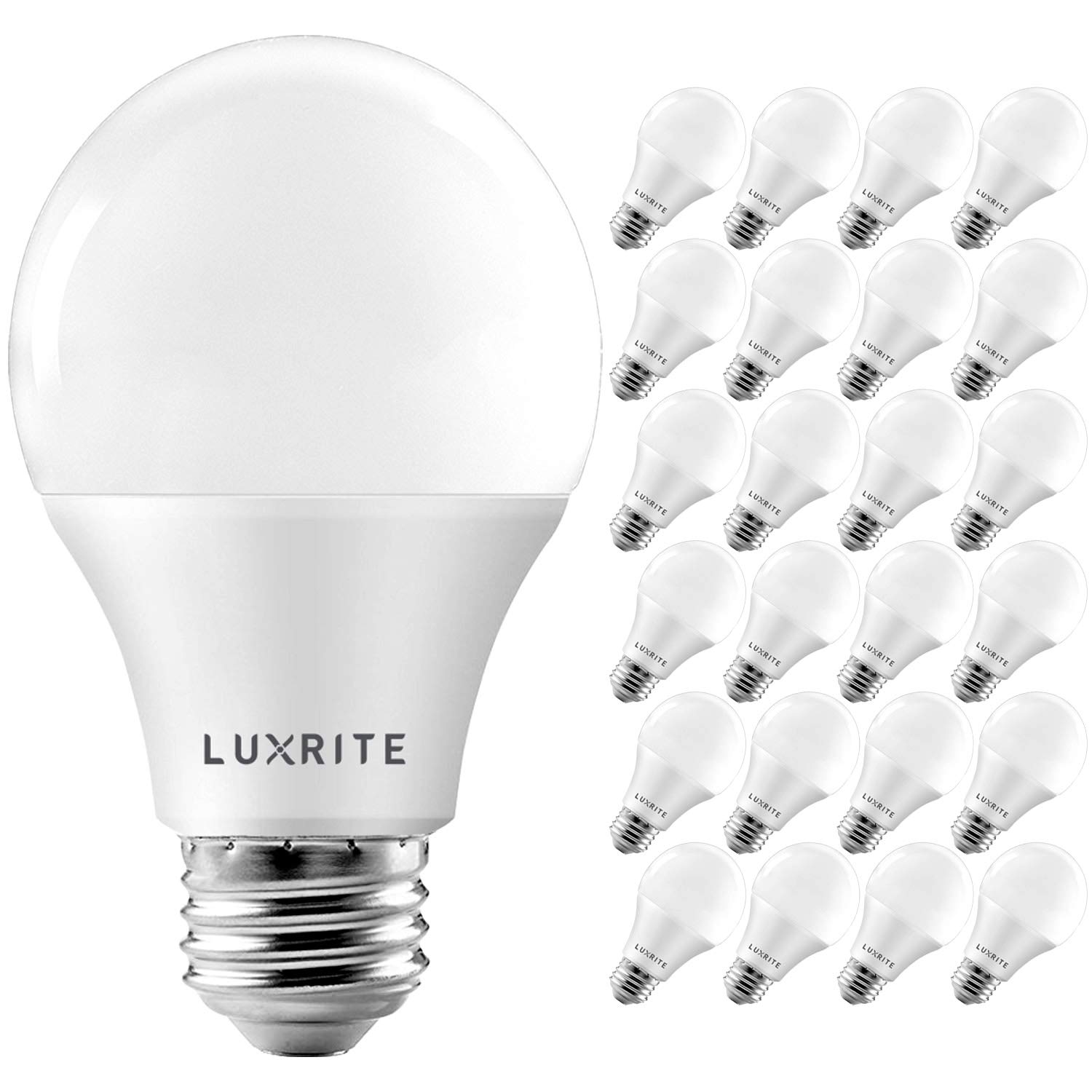 LUXRITE A19 LED Bulb 60W Equivalent, 3000K Soft White, 800 Lumens, Dimmable Standard LED Light Bulbs 9W, Enclosed Fixture Rated, Energy Star, E26 Medium Base - Indoor and Outdoor (24-Pack)