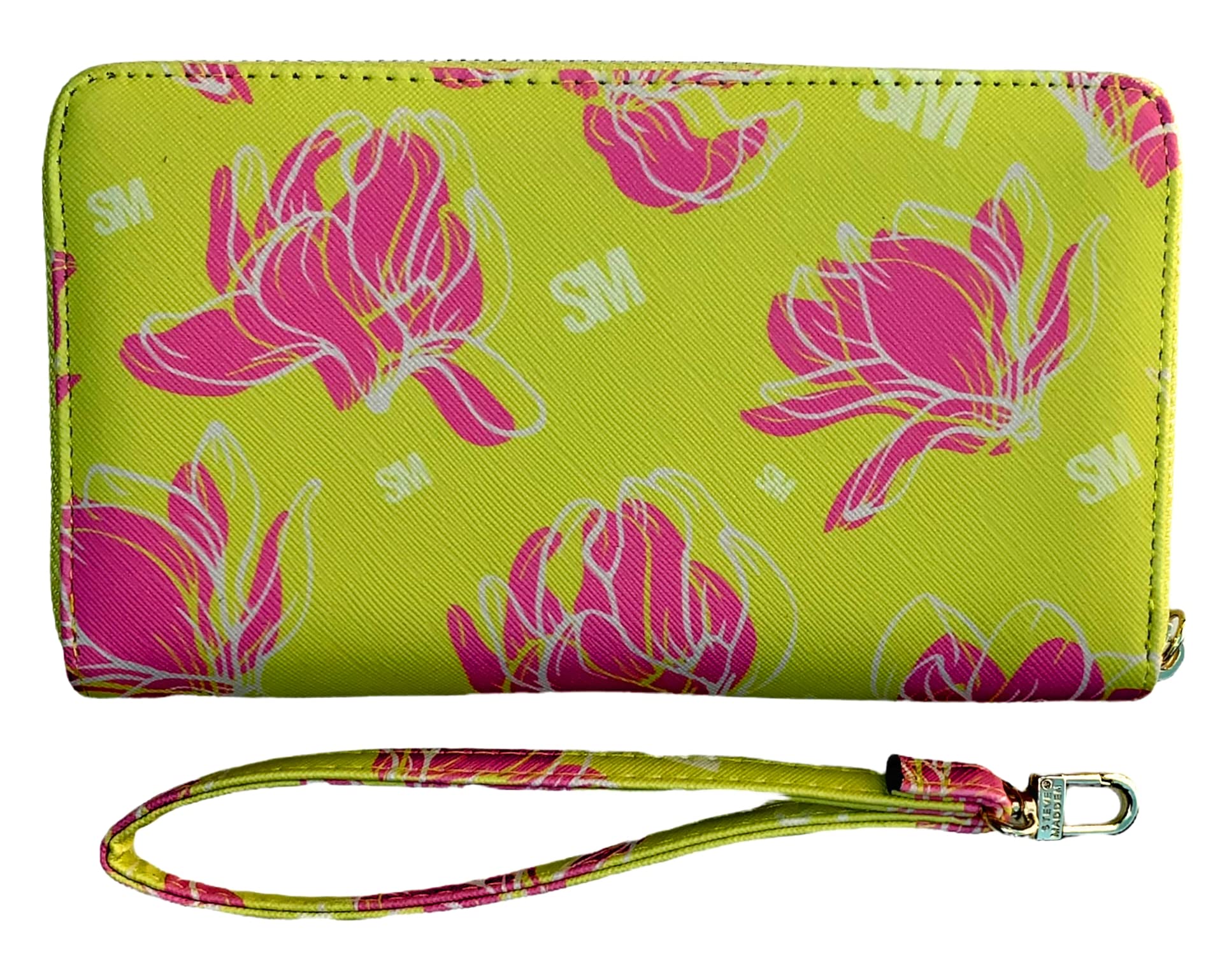 Steve Madden Zip Around Wallet Wristlet Floral (Lime)