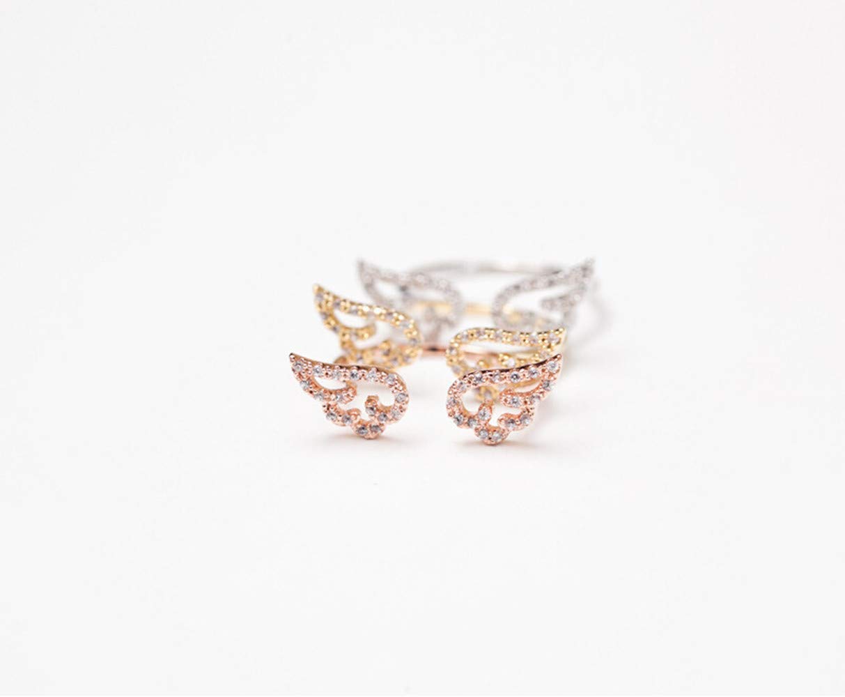 Open Adjustable Guardian Angel Wing Heart Finger Ring CZ Cute Ring for Women-Silver