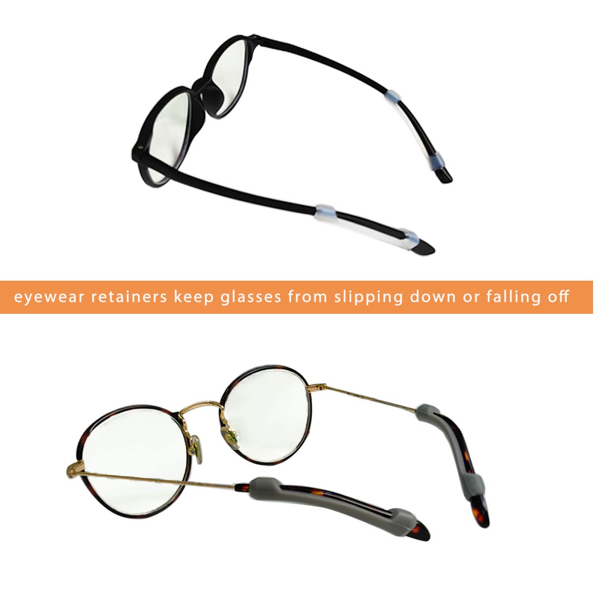 Soft Silicone Eyeglasses Temple Tips Sleeve Retainer,Anti-Slip Elastic Comfort For Spectacle Reading Glasses Sunglasses Eyewear。(9Pairs)(3 pairs -Clear 3 pairs -Gray 3 pairs -Black)