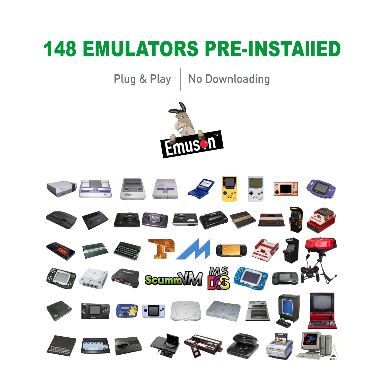Sonicon Emuson Emulation Board Replaces Raspberry Pi 3B+, Mini Computer w/ 148 Emulators Preloaded, RetroPie ROM Downloader for Arcade Cabinet Retro Gaming (8GB + 128GB)