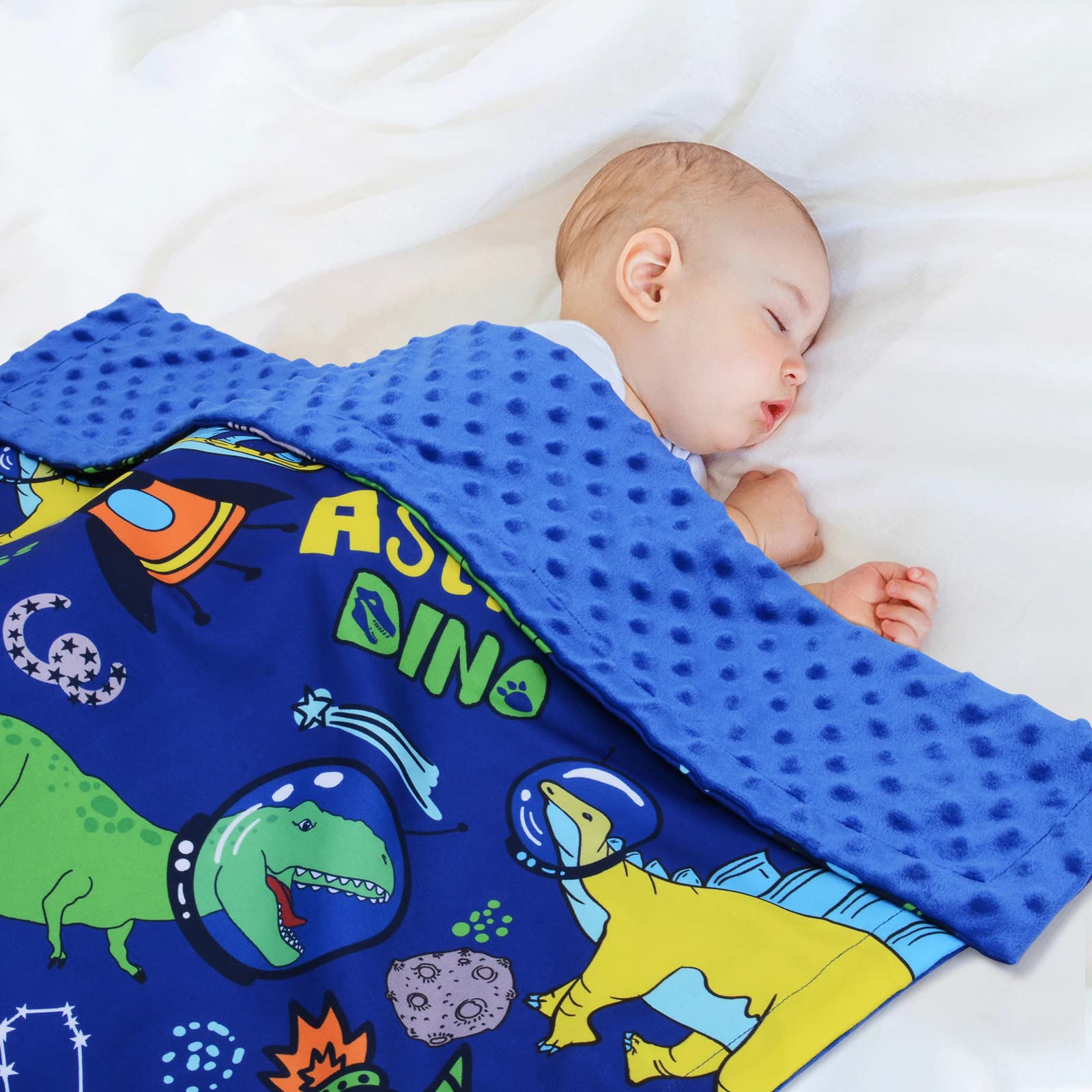 UOMNY Baby Blanket for Boys Dinosaur 30 x 40 Inch Double Layer Dotted Soft Personalized Swaddle Blanket Dinosaur for Newborn Baby Boy Blanket Dino Swaddle Blanket for Nursery Blue Space Dino