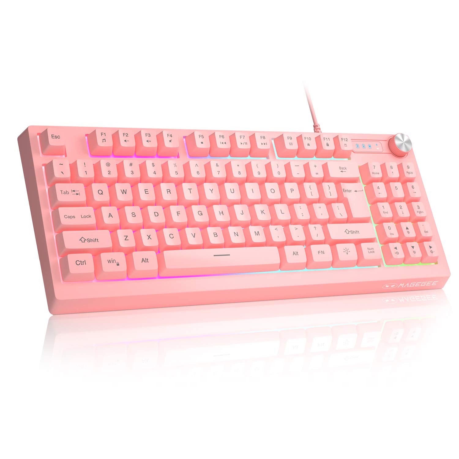 MageGee GT698 TKL Gaming Keyboard, 89 Keys RGB Rainbow Backlit Computer Keyboard, Anti-Ghosting USB Wired Gaming Keyboard for Windows Gaming PC Laptop (Pink)