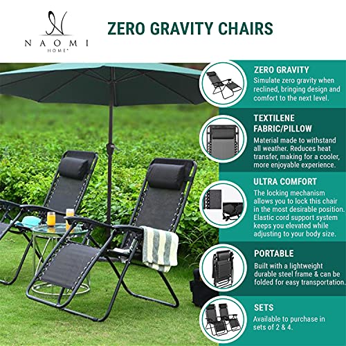 Zero Gravity Chairs Set of 2 Pool Lounge Chair Zero Gravity Recliner Zero Gravity Lounge Chair Antigravity Chairs Anti Gravity Chair Folding Reclining Camping Chair with Headrest by Naomi Home - Brown