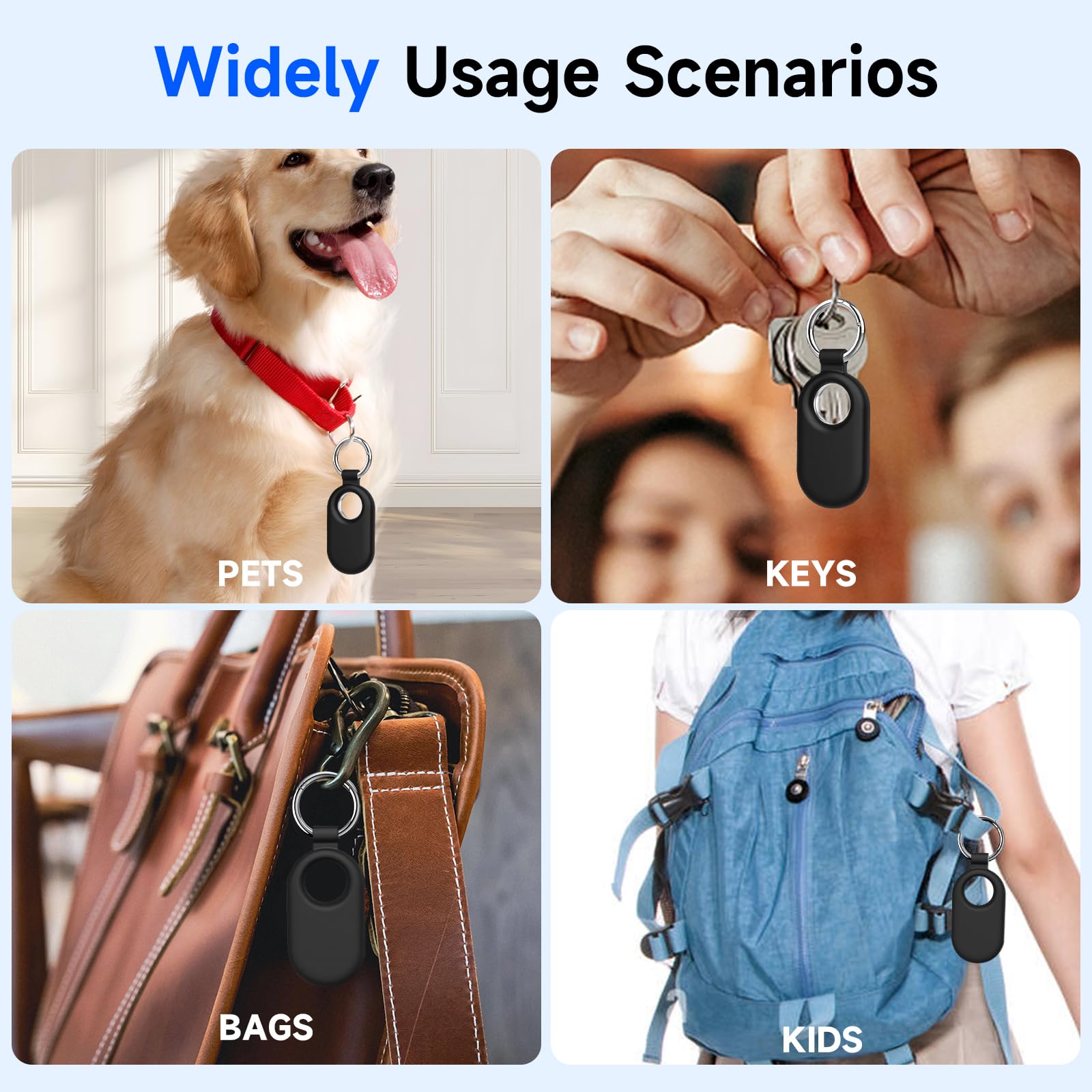 LDSXAY Compatible with Samsung Galaxy SmartTag2 Case, 4 Pack Scratch Resistant Silicone Protective Skin Cover for Galaxy SmartTag2 Case with Key Ring, Soft Touch (Black+Blue)