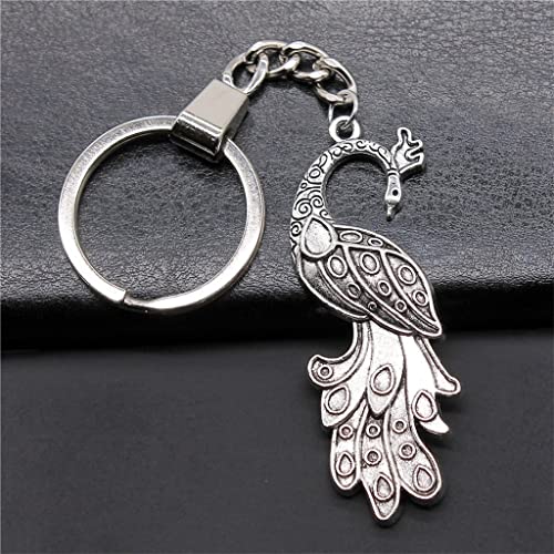 SLNFXC Souvenirs Men Keychain Sliver Colors 61x21mm Peacock Pendant Keyring Backpack Accessories