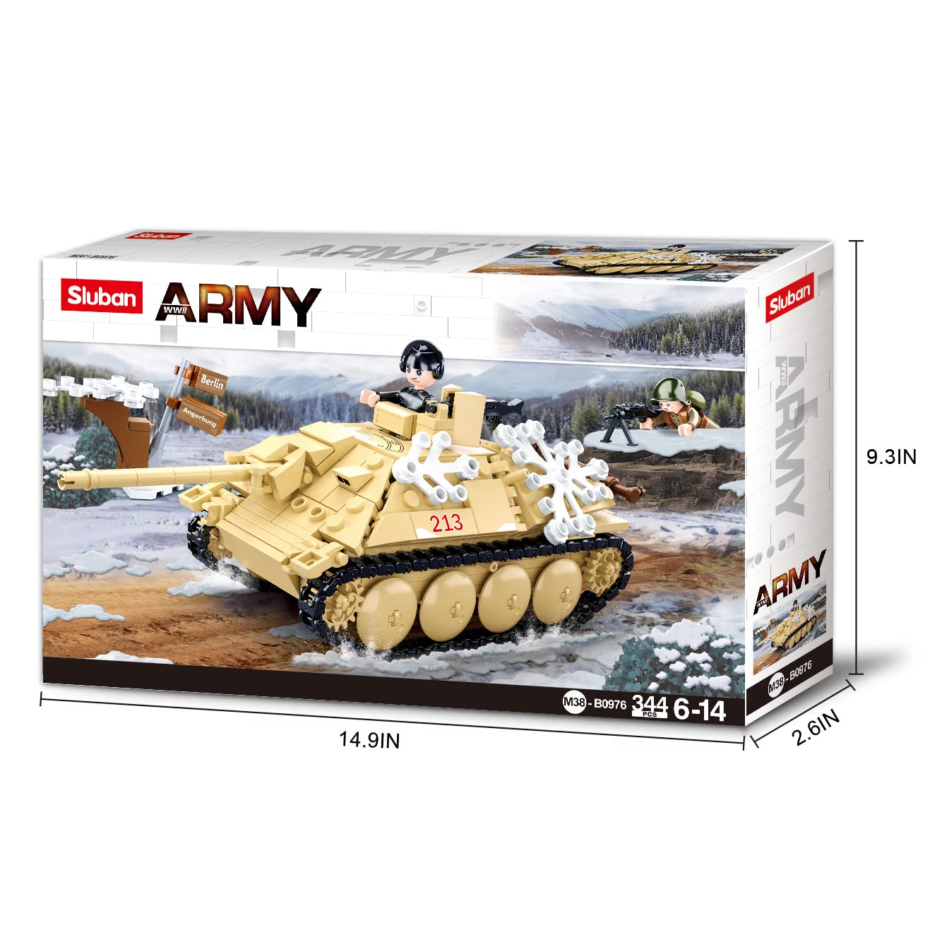 Sluban Building Blocks Toy Army Battle of Budapest - Hetzer (Jagdpanzer 38) Tank Destroyer Educational Learning Construction Toys Set for Kids Boys Grils (344 PCS)
