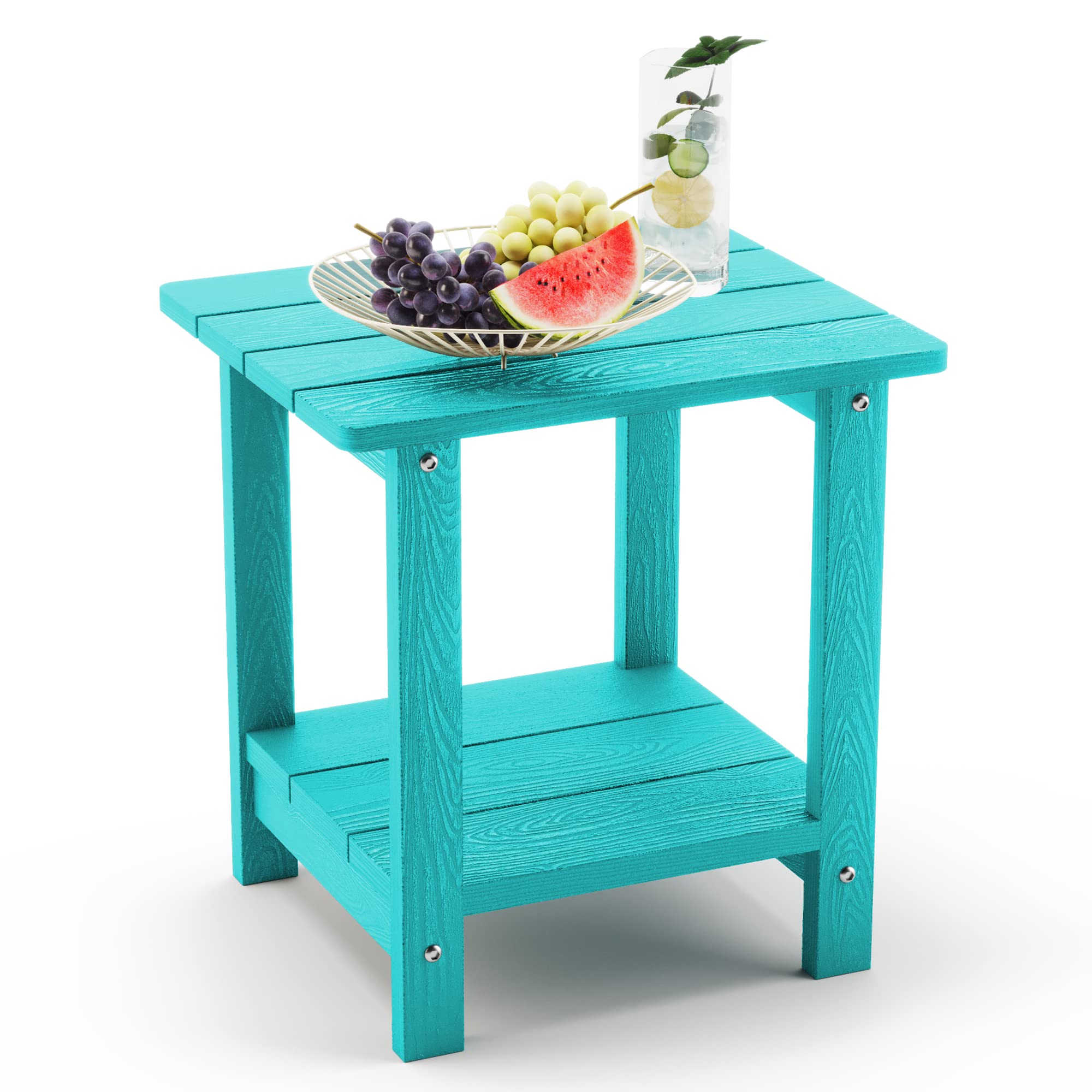 LUE BONA Adirondack Outdoor Side Table, 2-Tier Red Poly Patio End Table Weather Resistant, Morden Side Table for Patio, Pool, Porch