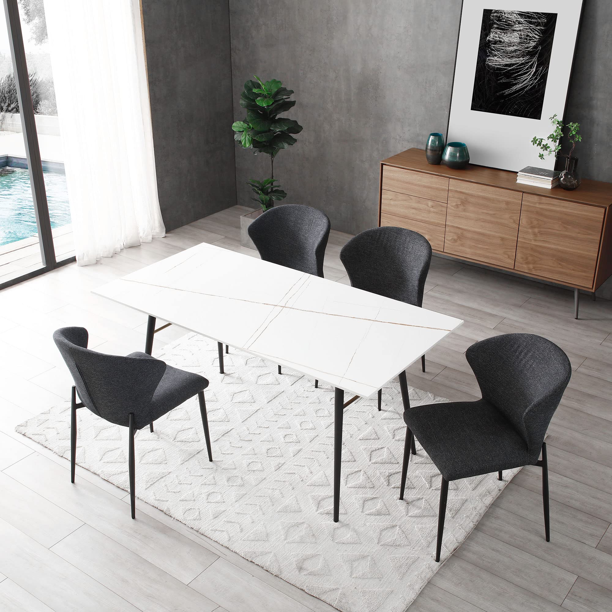LKKRO 63'' Dining Table Small Space Kitchen Table Porcelain Desk Top White