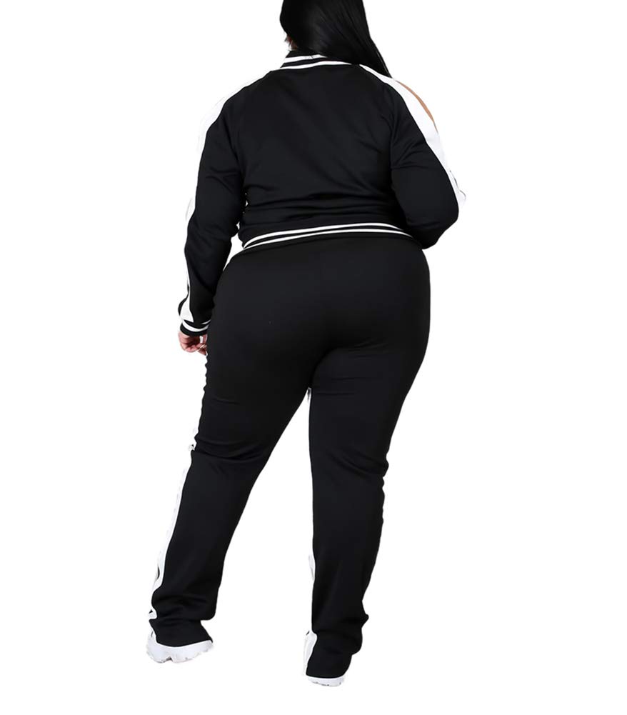Ophestin Womens Plus Size 2 Piece Tracksuits Outfit Long Sleeve Jacket Skinny Sweatpants Set Green 3XL