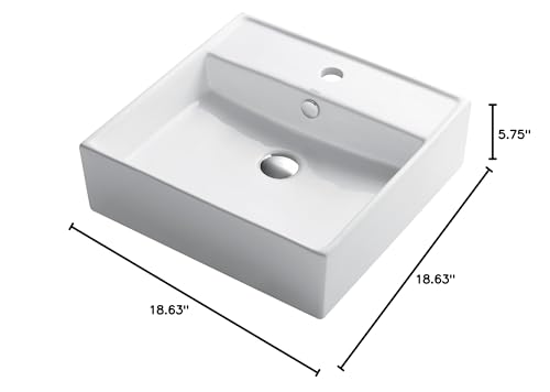 Kraus KCV-150 Elavo Square Vessel Porcelain Ceramic Bathroom Sink with Overflow, 18 1/2, 18.63, White