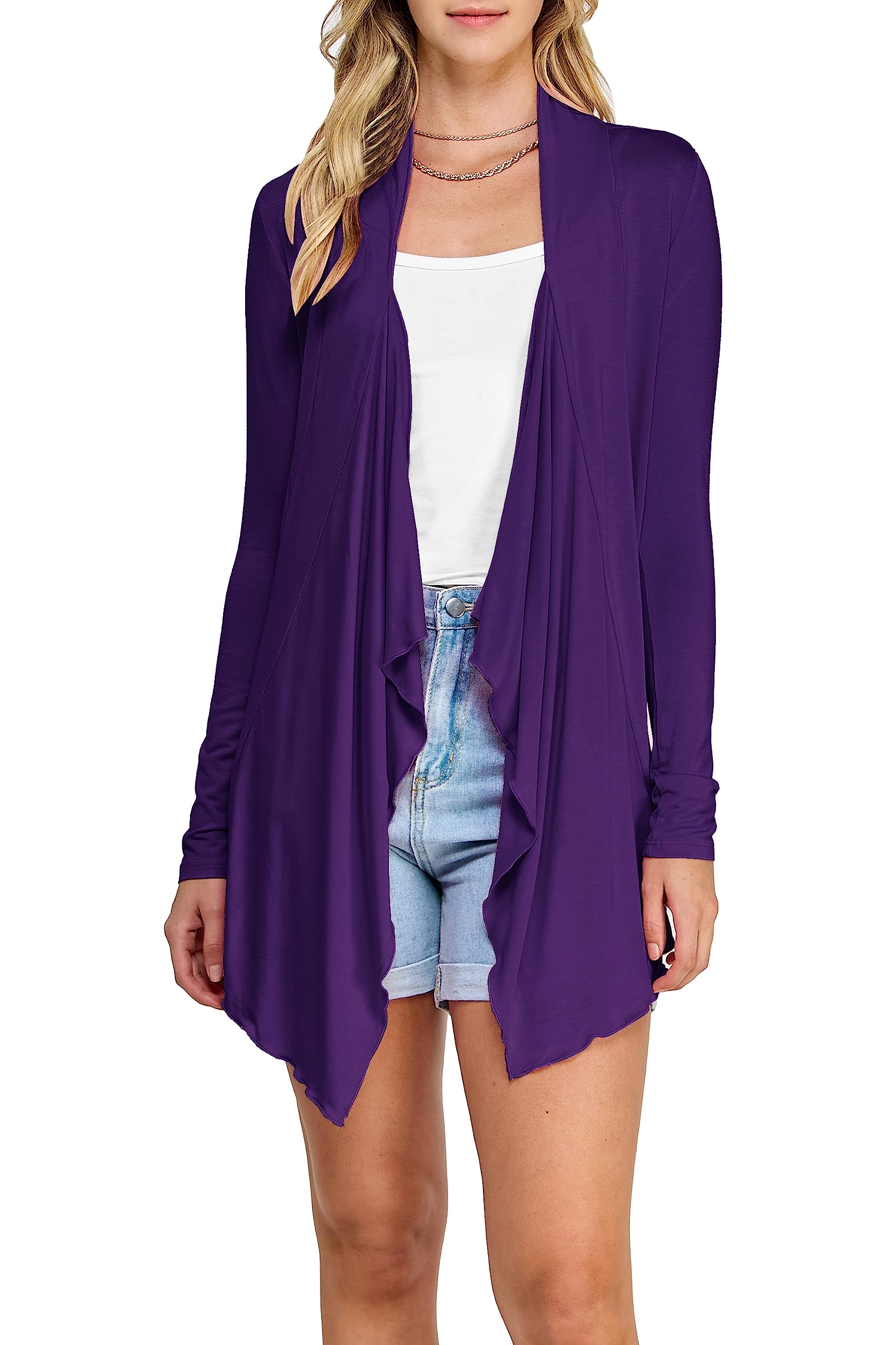 LL Women's Drape Front Open Cardigan Long Sleeve Irregular Hem S-5XL Plus Size XXXXL DARK_PURPLE
