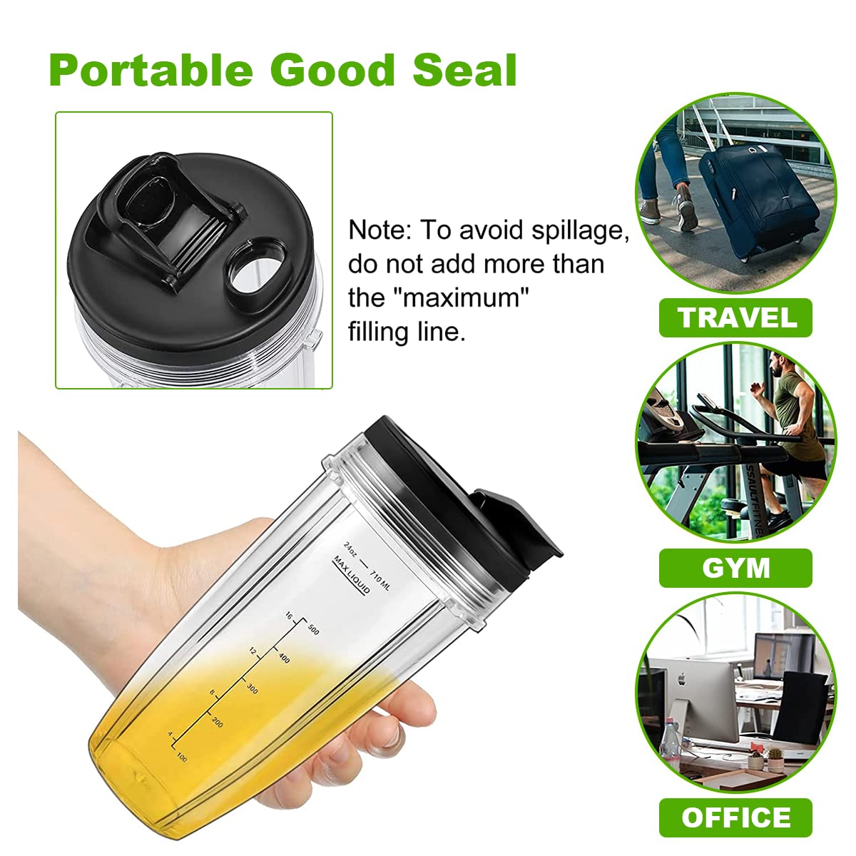 Ninja Blender Cups Replacement, 24 oz Ninja Blender Accessories for Ninja Auto iQ BL480/482/642/682/450, BN401/751/801, Foodi SS351/151/401, Auto IQ Blade