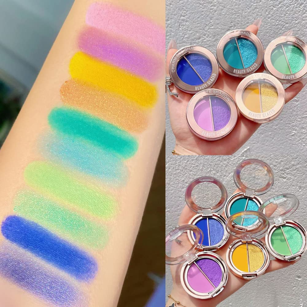 Timipoo Double color eye shadow, high pigment eye makeup palette, matte shimmer metal eye shadow powder, waterproof and durable color eye shadow (06#Dream talk purple)