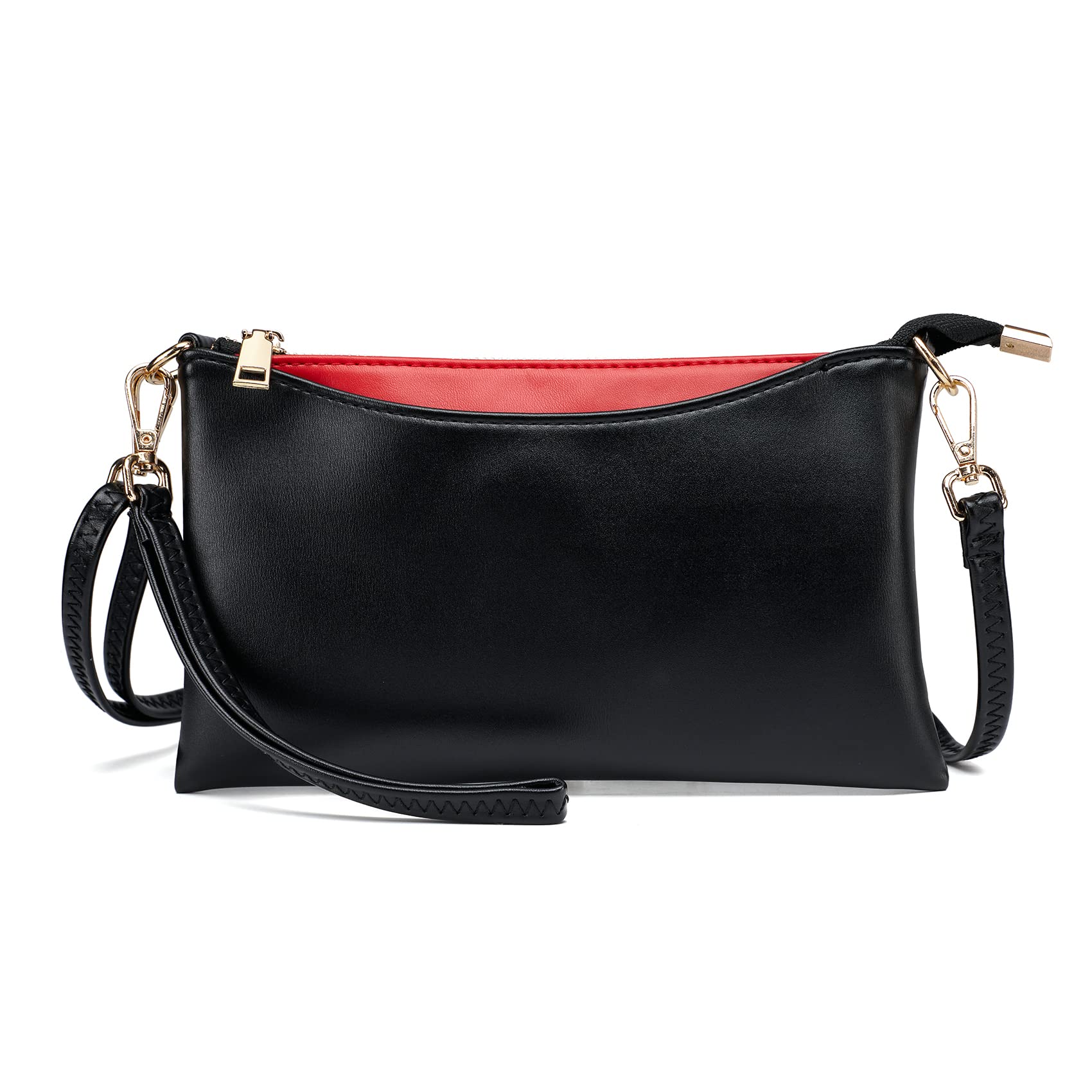 Small Crossbody Bags for Women Clutch Large Wristlet Purses with Removealbe Wrist Strap and Cross Body Strap (Black 02)