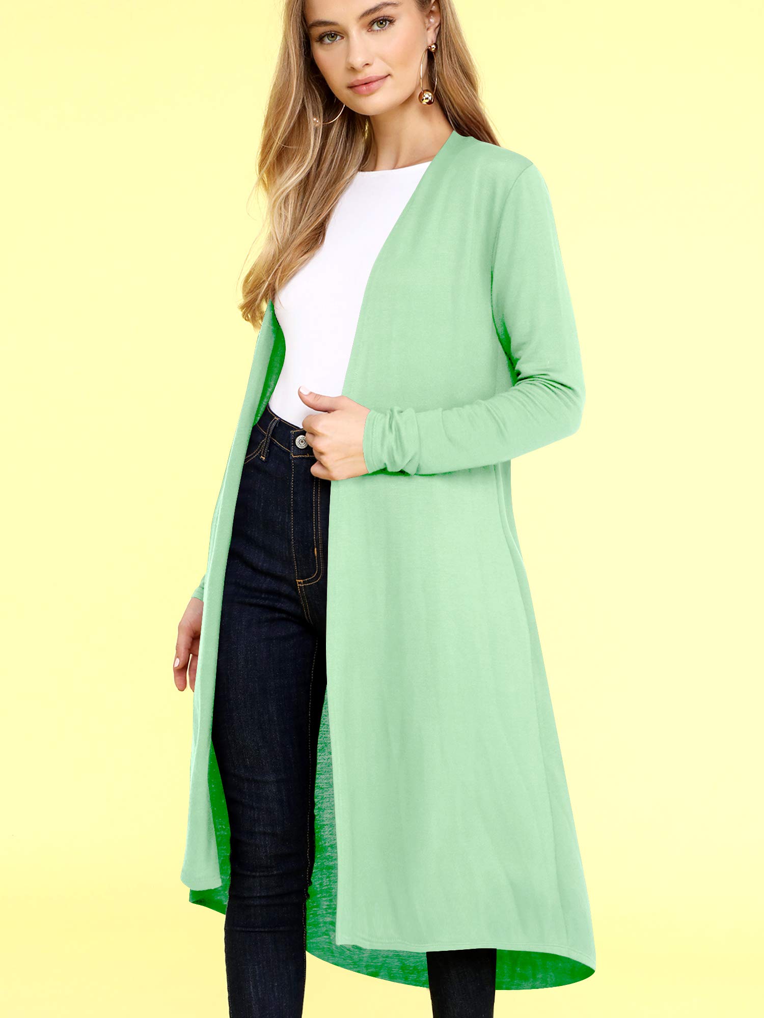LL WSK2291 Women's Casual Long Open Front Drape Lightweight Duster High Low Hem Maxi Long Sleeve Cardigan XXXL MINT