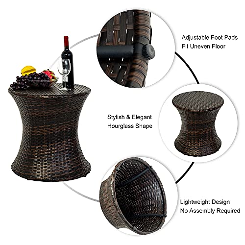 Sundale Outdoor Small Side Table Patio Rattan End Table 20 Inch Hourglass Wicker Accent Tables Steel Frame Lightweight Brown Mesa Auxiliar pequeña Mesa Auxiliar de ratán marrón