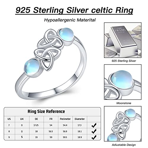 Moonstone Ring 925 Sterling Silver Cute Rings Aesthetic Celtic Knot Ring Rainbow Moonstone Jewelry Gift for Women Dainty Trendy with Box (9)
