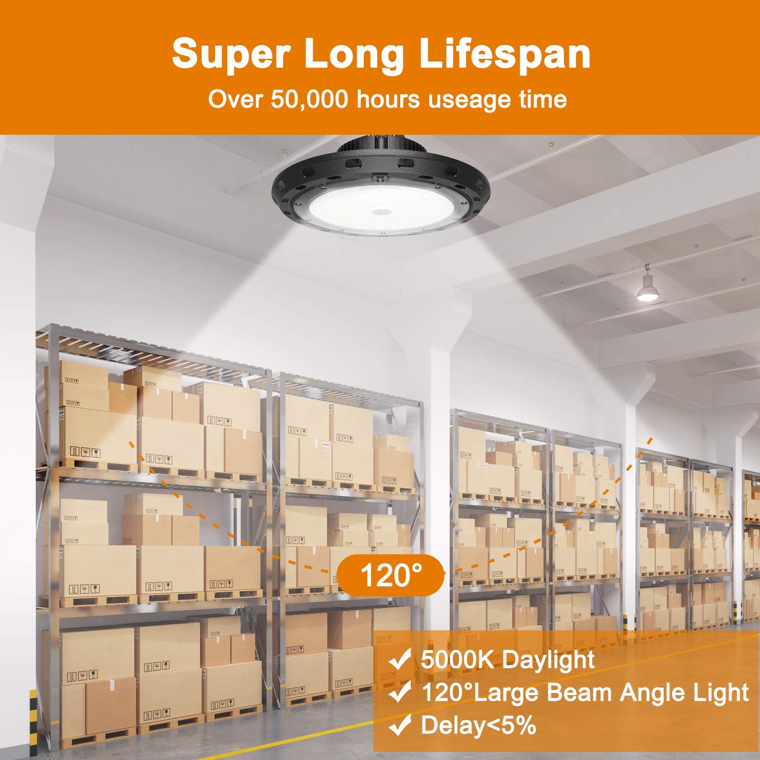LED High Bay Light 100W 15,000lm 5000K Daylight 400W MH/HPS Equivalent with US Plug 5’ Cable UFO LED Shop Lights Commercial Warehouse Workshop Garage Factory Lowbay Area Lighting Fixture, Non-Dim