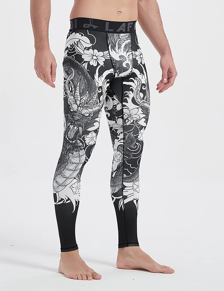 LAFROI Men's Quick Dry Cool Compression Fit Tights Leggings Waistband-YSK08 Dragon Size LG