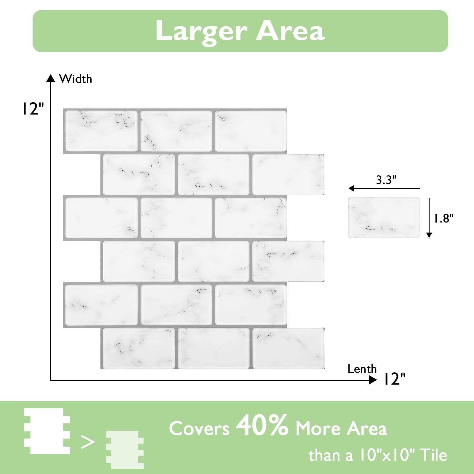 Lagute 5-Sheet 12" x 12" Thicker Design Stick on Backsplash tiles, Peel and Stick Wall Tiles, Marble White Subway Tile with Grey Grout for Kitchen and Bathroom