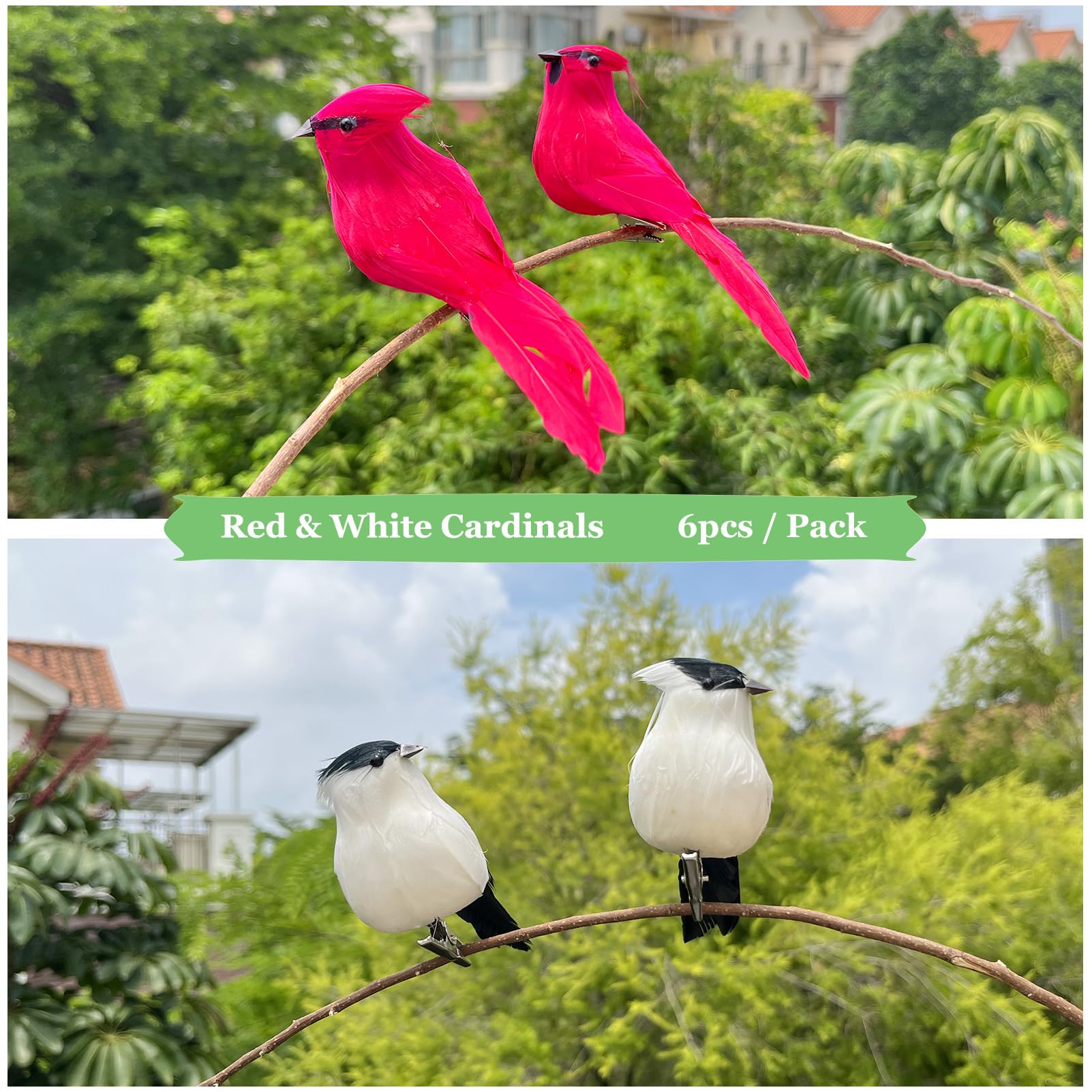 LWINGFLYER 6pcs White Cardinal Clip on Artificial Simulation Foam Feather Birds for Christmas Decoration Wedding Craft Ornaments12cm/4.72inch (6pcs)