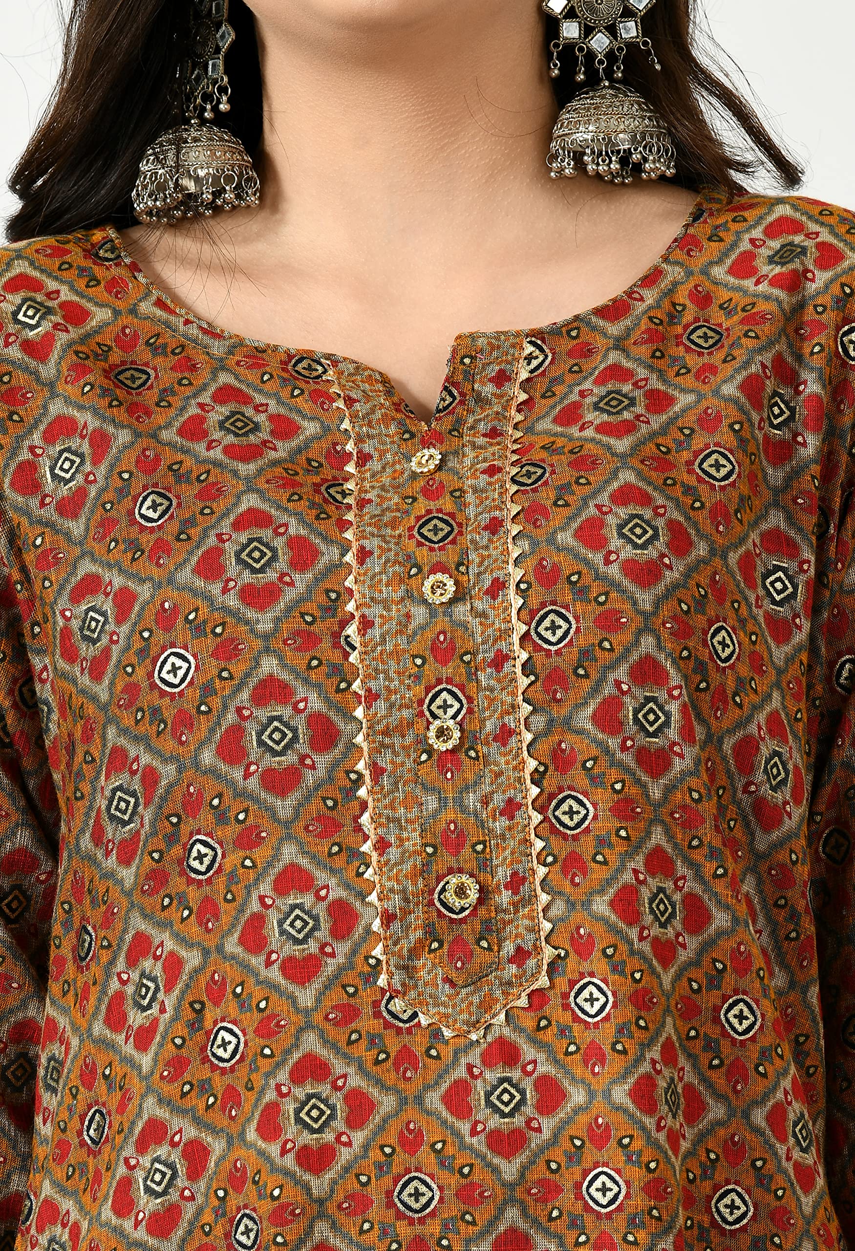 Lagi Women Straight Printed 3/4 Sleeves Rayon Kurti Pant and Dupatta Set, Red (XL)