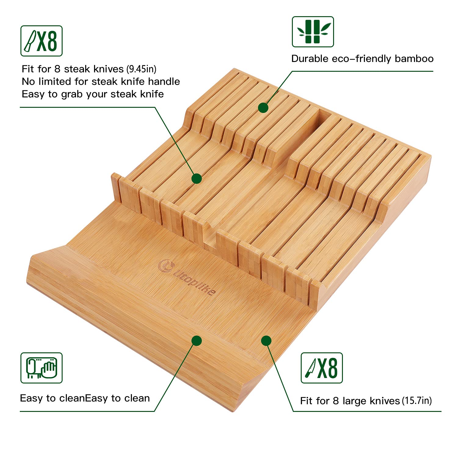 Utoplike In-drawer Knife Block Bamboo Kitchen Knife Drawer Organizer and Wine Bottle Holder, Wine Racks Countertop