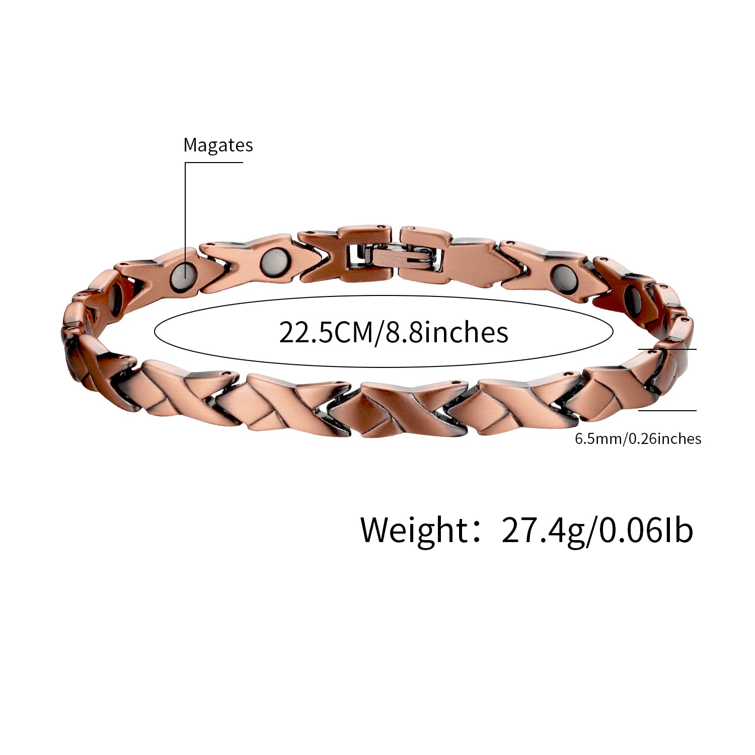 MagEnergy Copper Bracelets for Women 99.9% Pure Copper Magnetic Link Bracelet, Adjustable Bracelet Jewelry Box with Sizing Tool