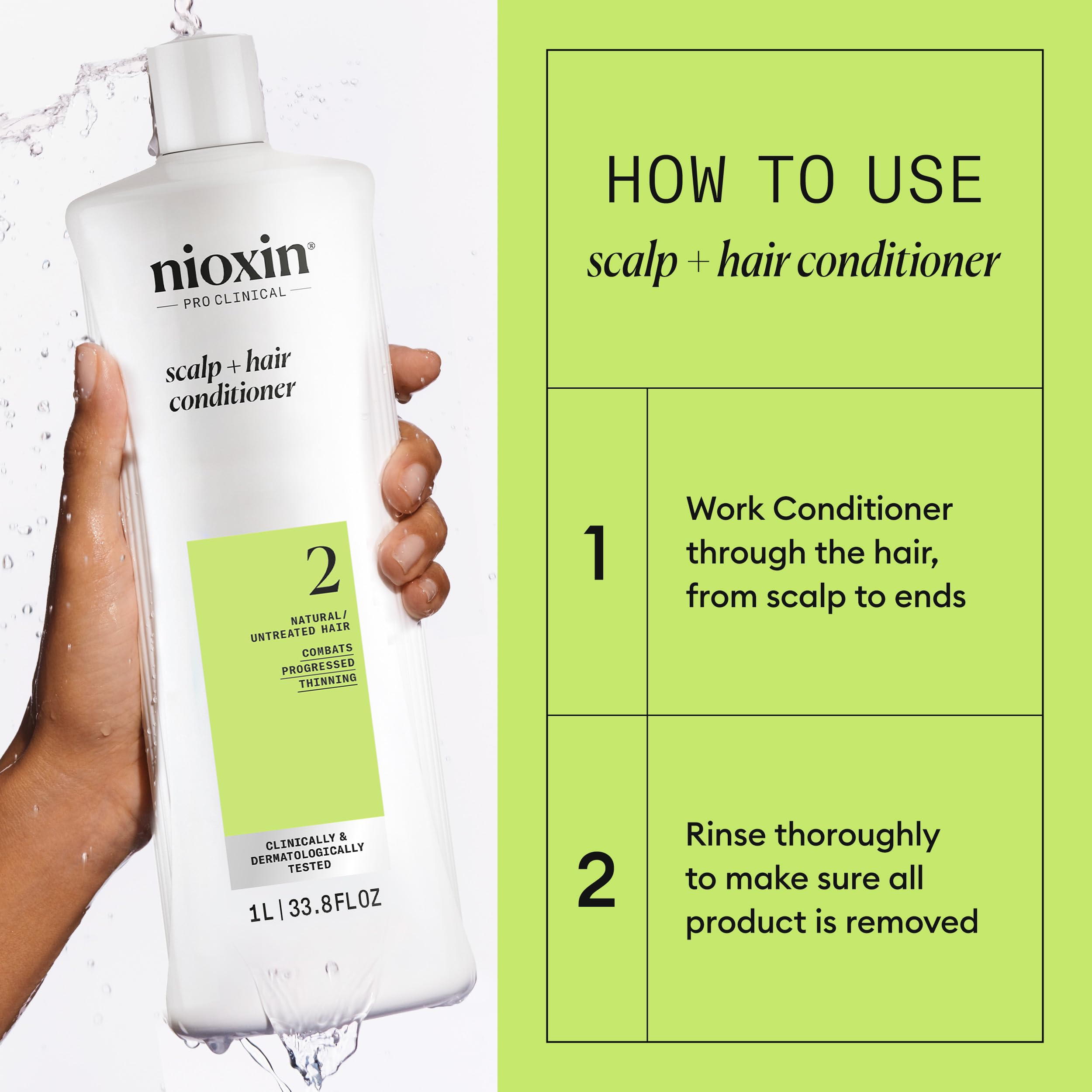 Nioxin System 2 Shampoo & Conditioner Prepack, Natural Treated Hair with Progressed Thinning, Pumps Included, 33.8 fl oz (Packaging May Vary)