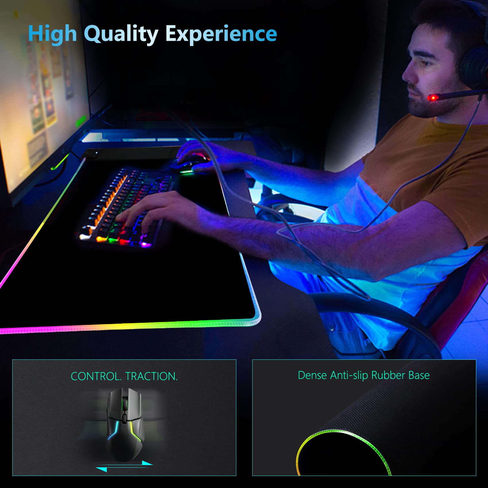 RGB Gaming Mouse Pad with 15W Wireless Charging, LED Mouse Pad with Dual Wireless Charger for iPhone/Airpods, 31.5"x15.7" XXL Large Desk Mat, 13 Light Modes, Non Slip Base, Carbon Black