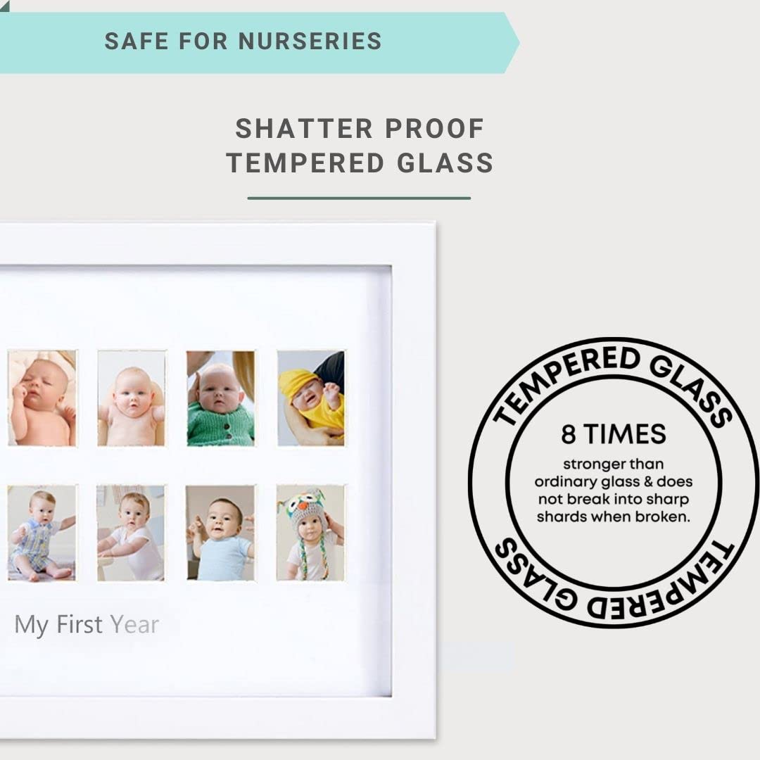 My First Year 12 Month Photo Frame, Remember Your Baby's First Year, 18 x 8.5 INCH (Extra Large Size), Sawtooth Hanger + Kickstand, Gift for Mom to Be or Expecting Parents